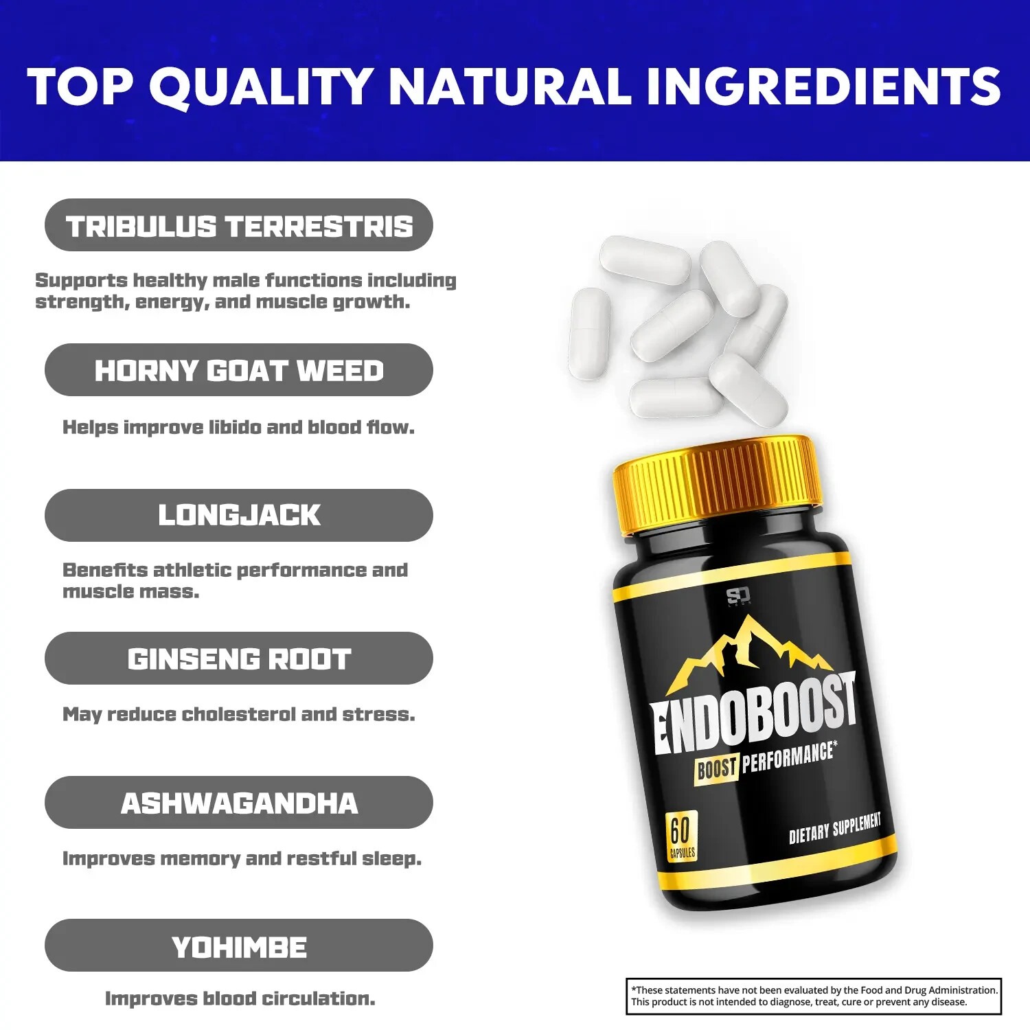 Endoboost Men's Supplement Endo Boost Male Health Pills 800mg 60 ...