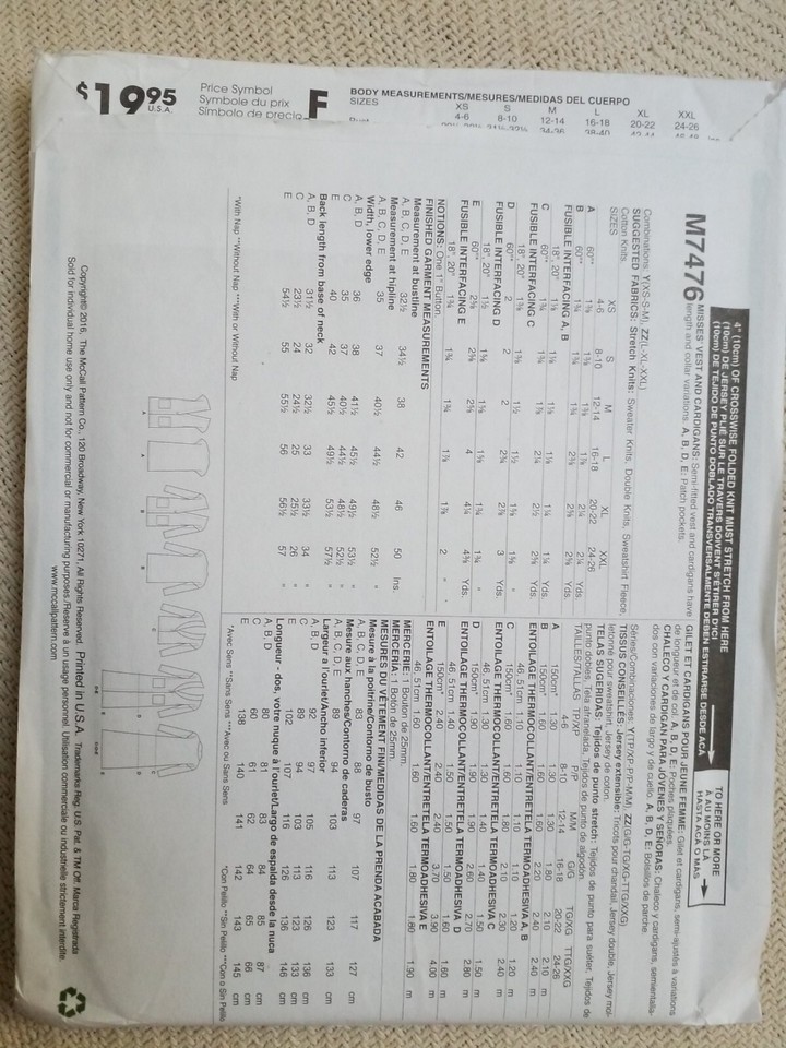 McCalls M7476 Learn to Sew Misses Vests Cardigans Length Collar ...