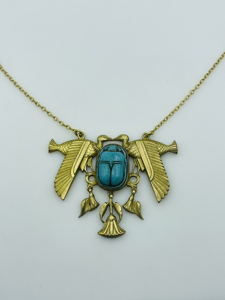 Max Neiger Gold Plated Czech Glass Egyptian Revival Scarab Horus Falcon ...