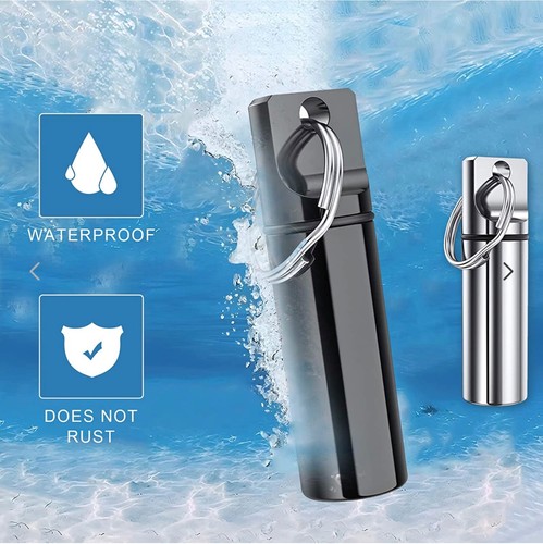 Keychain Medicine Pill Box Case Bottle Holder Waterproof Metal ...