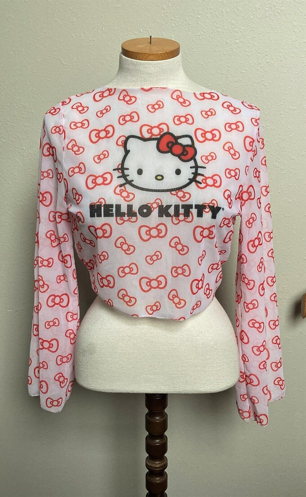SHEIN X HELLO KITTY-L/S-MULTI COLOR-MESH TIE BACK TOP… - Gem