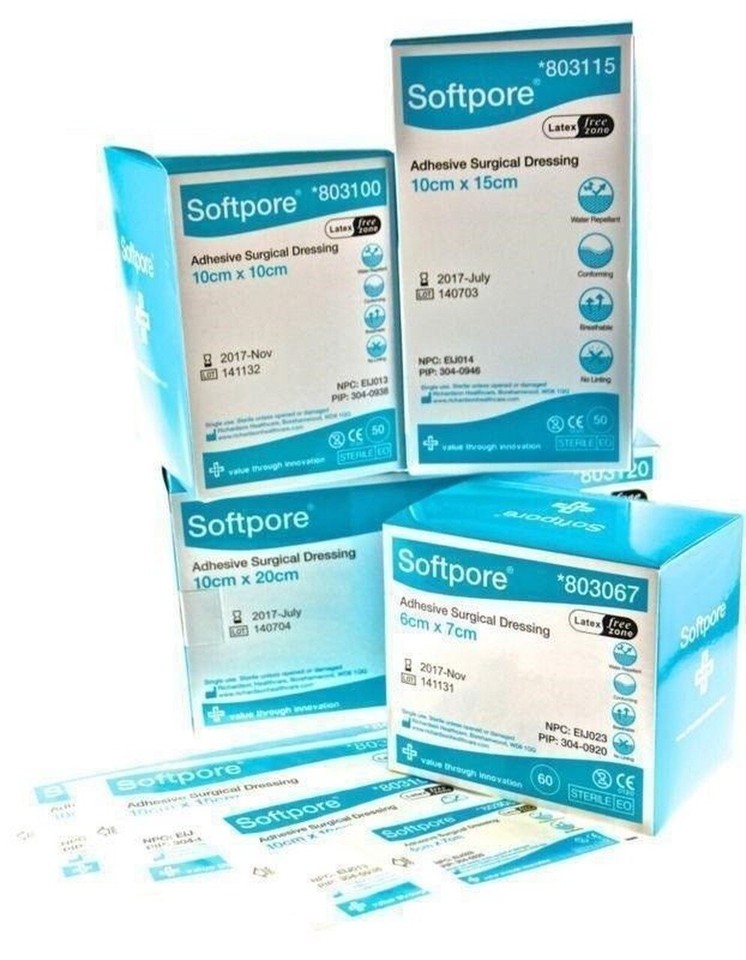 Softpore Adhesive Dressings Sterile 6x7cm, 10x10cm, 10x15cm Soft Pore ...