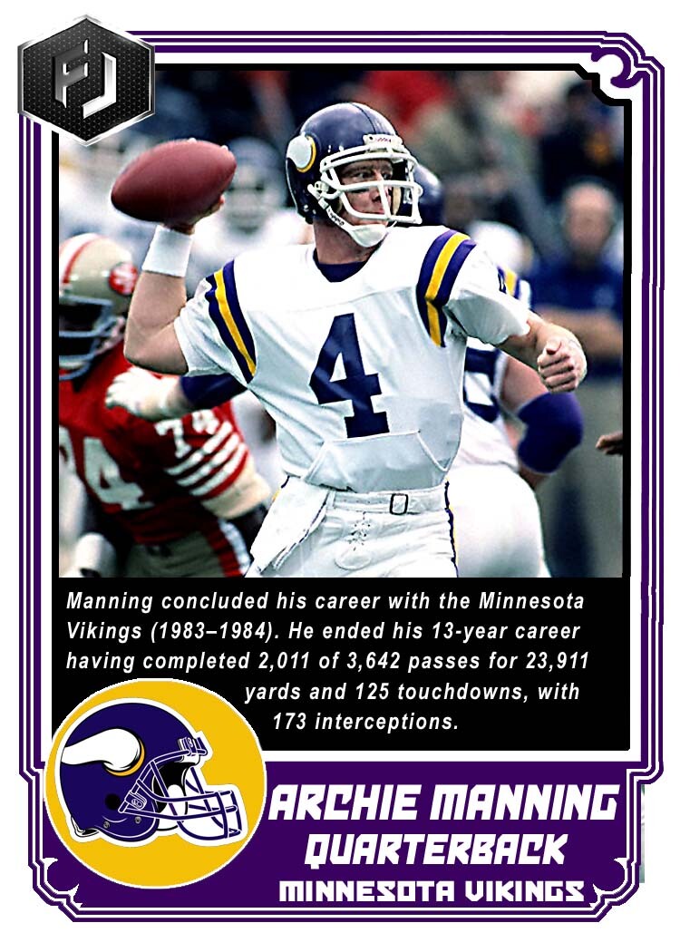 ACEO ARCHIE MANNING MINNESOTA VIKINGS CUSTOM HAND MADE ART CARD | eBay