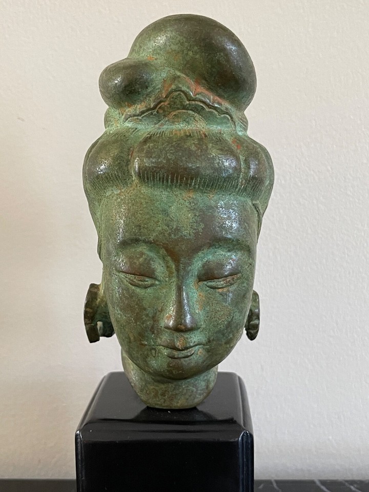 Vintage Signed Bronze Asian Bust Statue Mounted on Wood Base | eBay