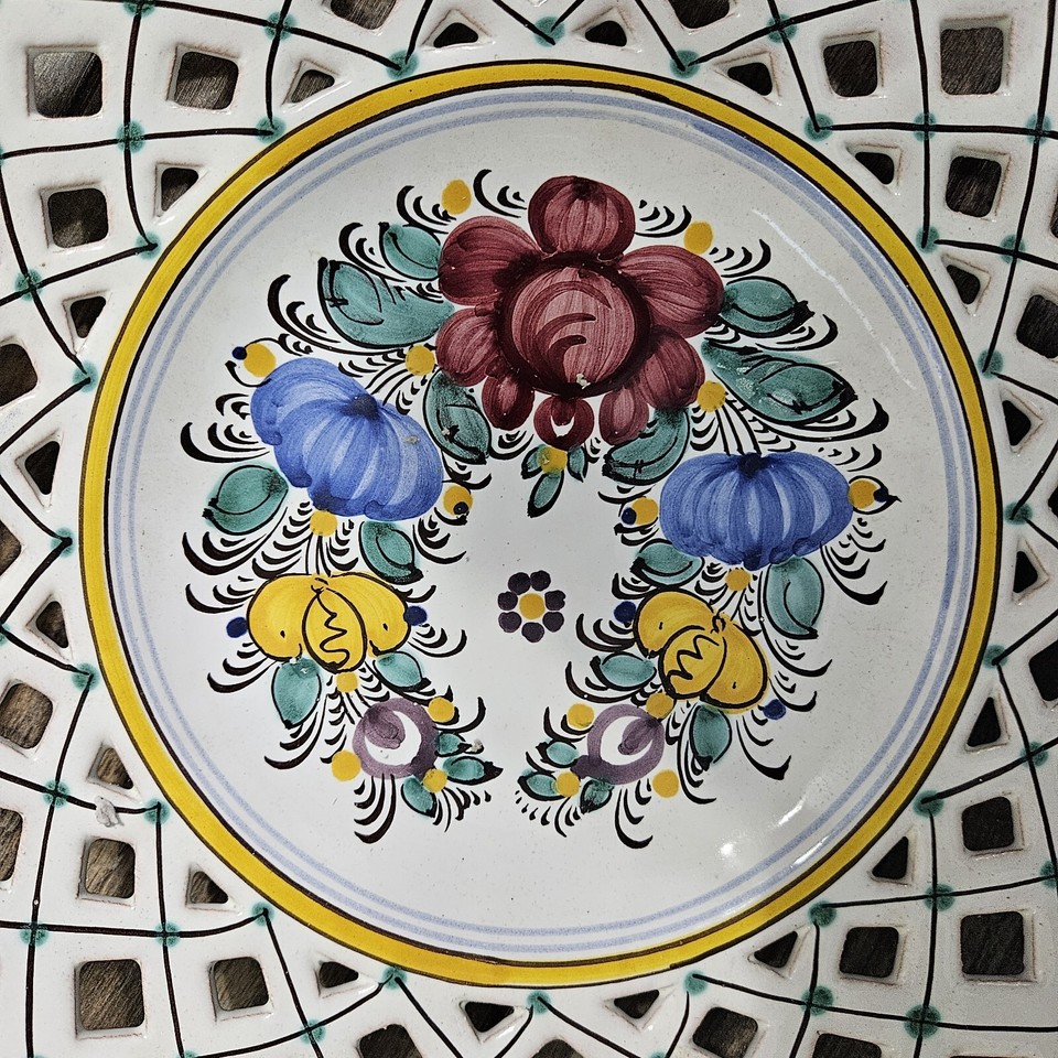 Modra Art Pottery Czech Articulated Woven Scalloped Border 7.5” Floral ...