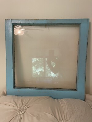 Antique Wood Single Pane Glass Blue Aqua Chippy Paint Window Sash ...