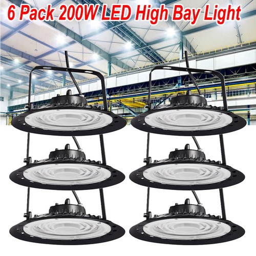 6 Pack 200W UFO Led High Bay Light Factory Warehouse Commercial Led ...