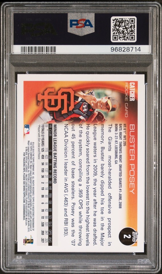 2010 TOPPS ROOKIE CARD #2 BUSTER POSEY PSA 10 Gem Mint SF Giants HOF | eBay