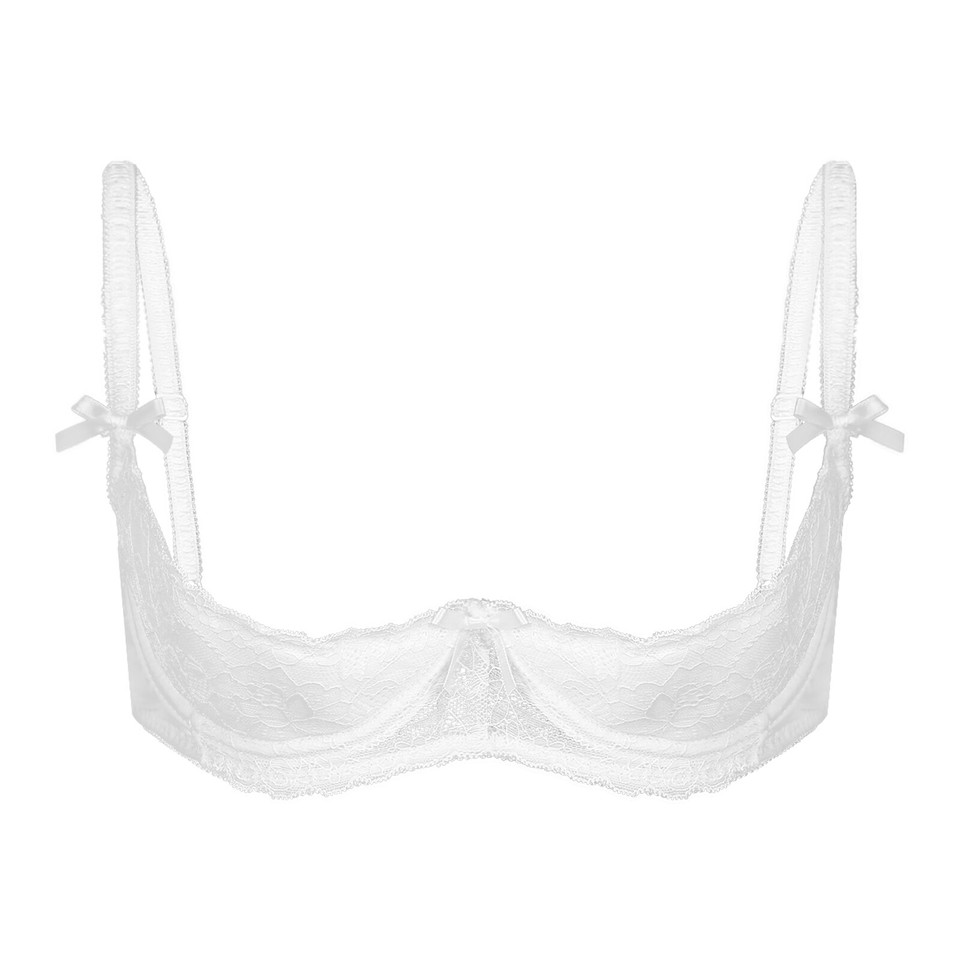 US Womens Underwire Open Nipple Bra Sheer Lace Unlined Push Up Cupless ...