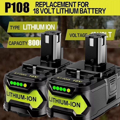 2pack 18Volt 8.0ah Lithium-Ion Battery For Ryobi 18V P102 P107 P105 ...