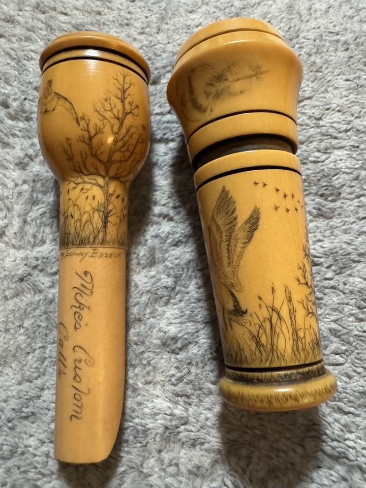 MICARTA SCRIMSHAW DUCK CALL - MADE BY MIKE PAHL- SONNY BASHORE DID THE ...