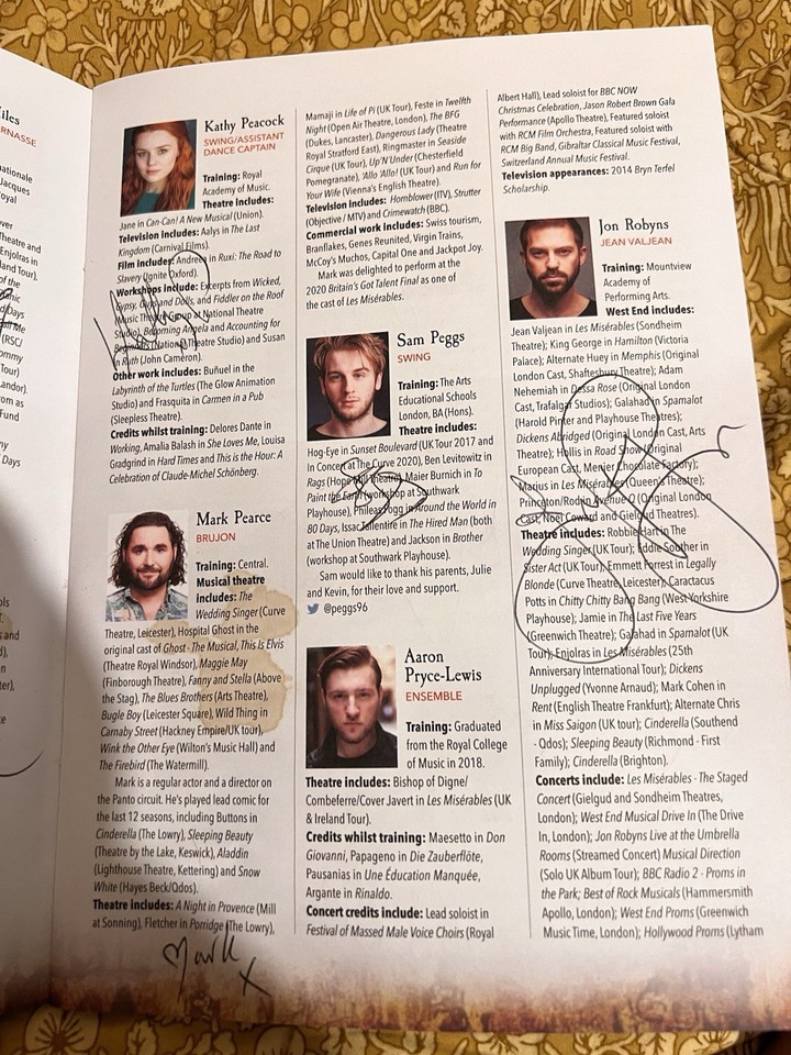 Signed Les Miserables Musical Theatre Programme Cast Autograph | eBay UK