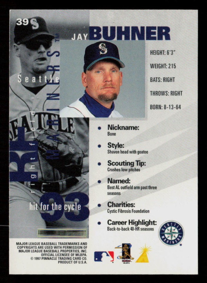 1997 Pinnacle Inside Jay Buhner #39 Seattle Mariners Baseball Card | eBay