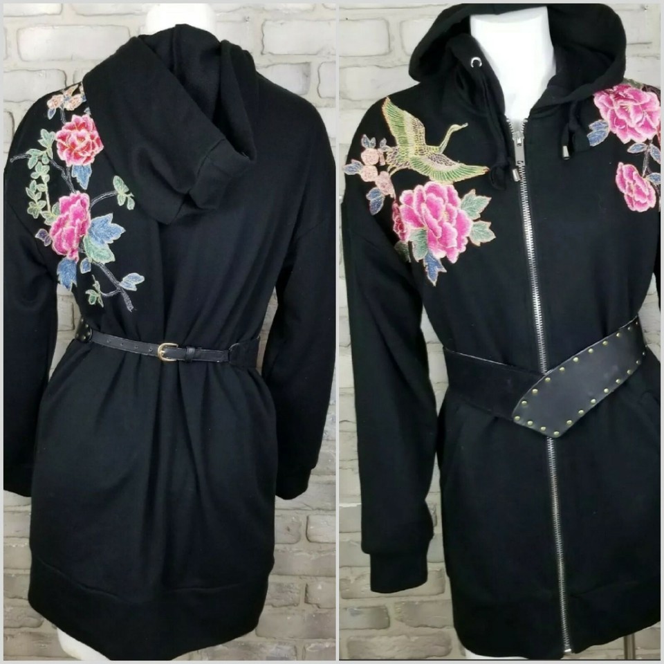 Sweater Dress Sze S Black Pink Embroidery Phoenix Bird Floral Rose by ...