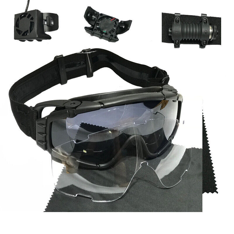 Tactical Ballistic Anti-fog Goggles with Fan Anti-dust Outdoor Airsoft ...