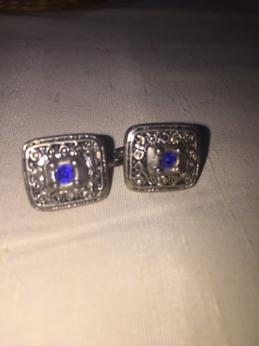 Vintage Pierced Square Filligree Design Blue Center Stone JWMG-13 | eBay