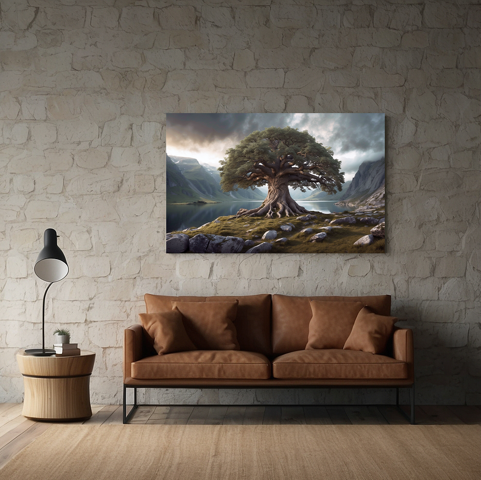 Wikinger Wandbild: Nordischer Weltenbaum Yggdrasil auf Leinwand oder ...