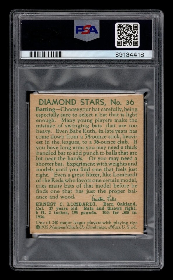 1935 Diamond Stars Set-Break # 36 - Ernie Lombardi Earnie PSA 5 EX | eBay