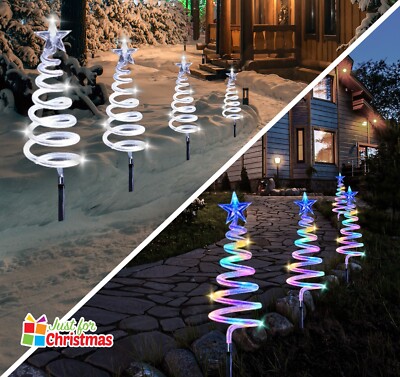 Xmas Tree Stake Lights 4PCs Spiral Star Garden Outdoor Pathway Xmas ...