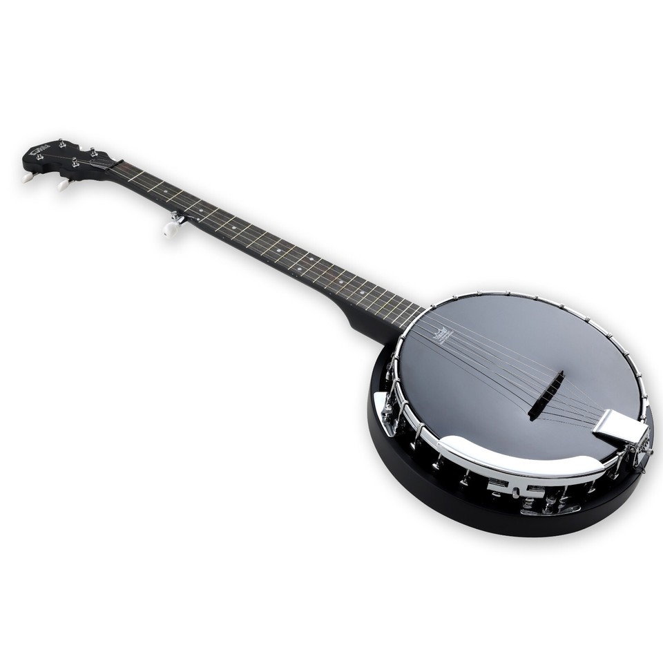 5 String Full Size Acoustic Electric Banjo Solid Back Remo Ebony Black ...