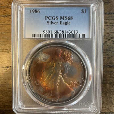 1986 American Silver Eagle PCGS MS68 1st Year Mintage/Beautifully Toned ...