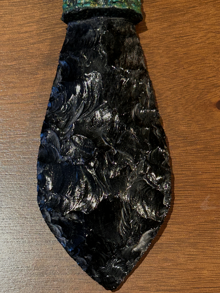 VINTAGE AZTEC 10" OBSIDIAN & MALACHITE CEREMONIAL DAGGER - HAND-KNAPPED ...