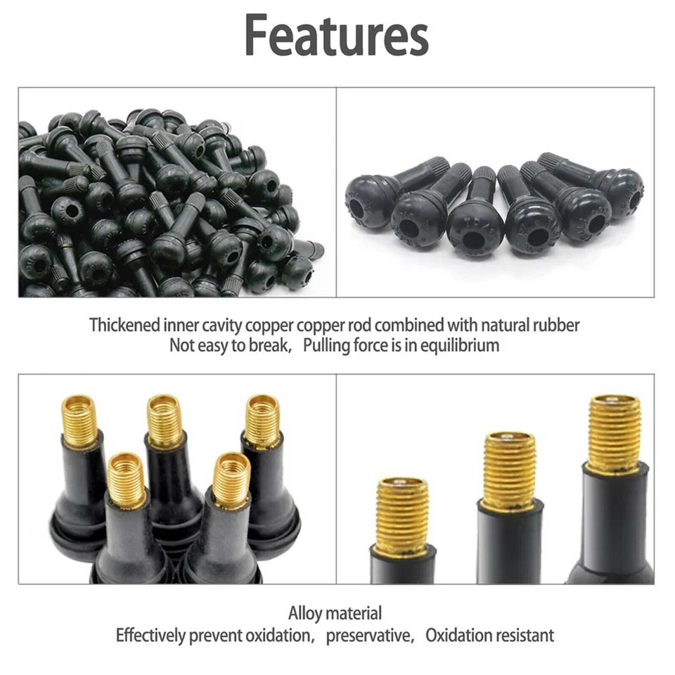 100pcs Valve Stems Car Tire Stem TR 413 TR413 Snap-In Tire Short Black ...