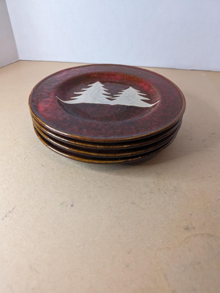 Lot Of 4 Dennis East Stoneware Pine Tree Plates DEI Woodland Winter ...
