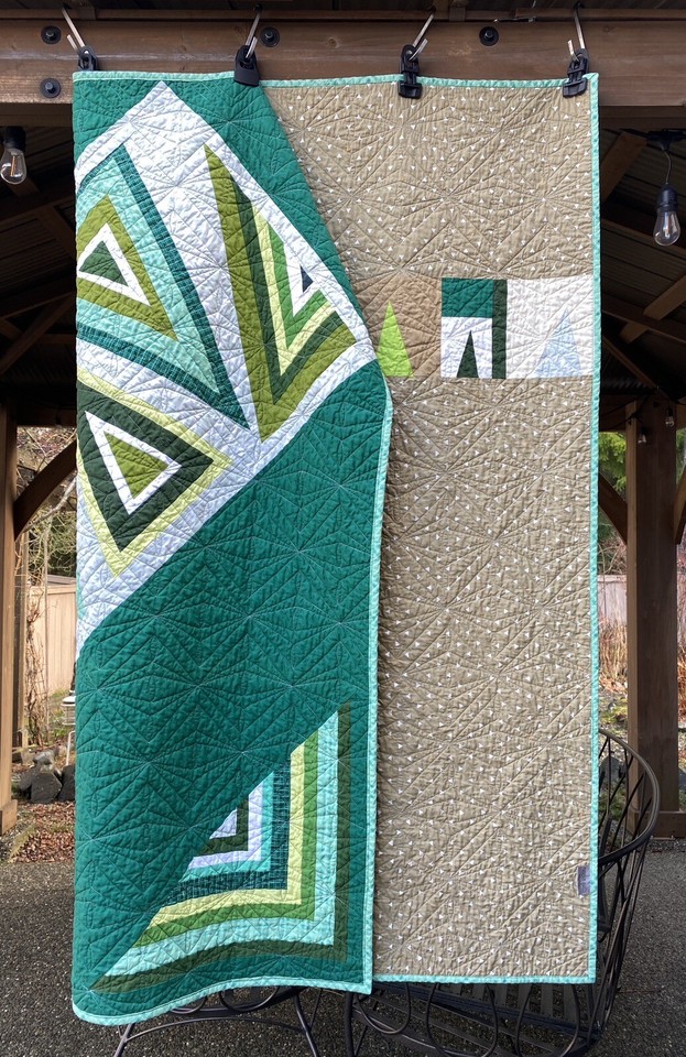 JADE GEOMETRY Modern Throw Quilt 56” x 56” Handmade. Cotton. Green triangles | eBay