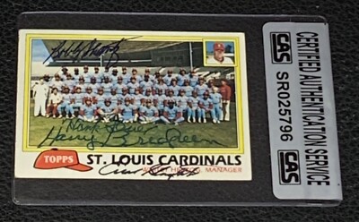 1981 TOPPS CARDINALS SIGNED AUTOGRAPHED TEAM CARD (4) SIGNATURES CAS ...