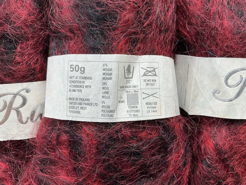 4 X 50g Wendy Raphael 67% Mohair Knitting Yarn With Wool Red Black Mix ...