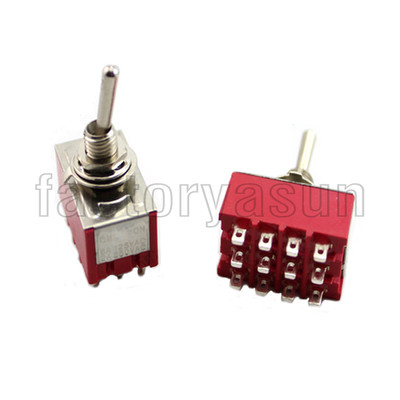 5PCS Red Mini Toggle Switch 4PDT 2 Position ON-ON 12-PIN 12V 6A Silver ...
