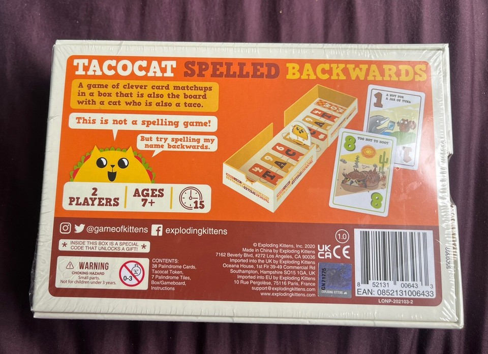 NEW Tacocat Spelled Backwards Game Spelling Board Game 2 Players | eBay