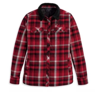 NWT Harley Davidson Women's Heritage Silver Wing Flannel Jacket Red/Blk ...