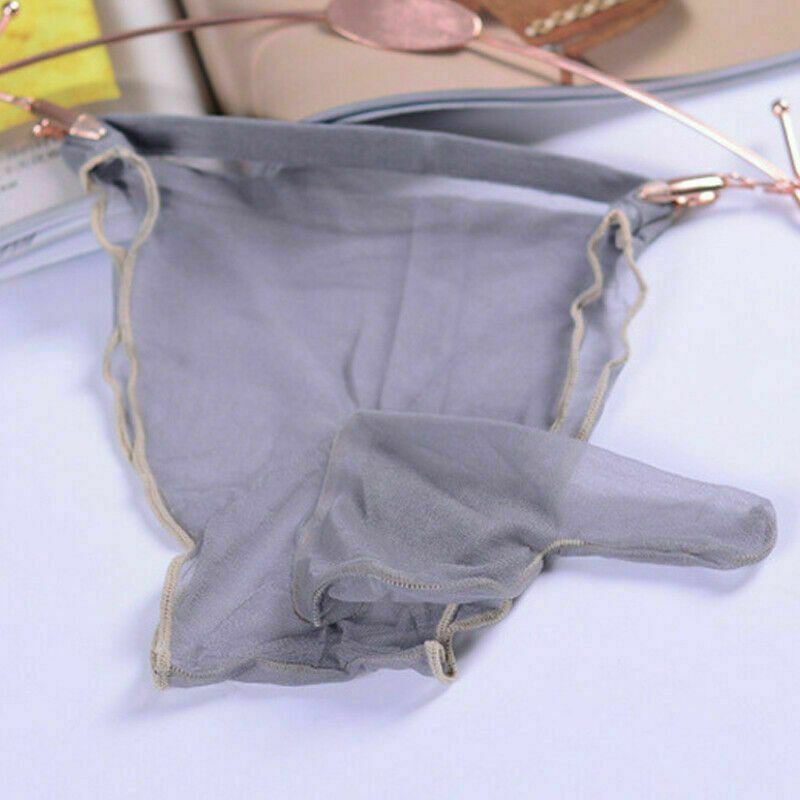 Men's See-through Bulge Pouch Briefs Sheer Nylon Shiny G-String Thong ...