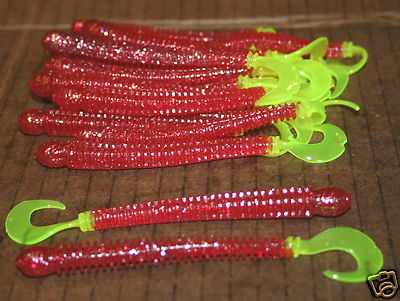4" Ring Worm Disc Body Strawberry Chartreuse Tail Walleye Jig Worm 50 ...