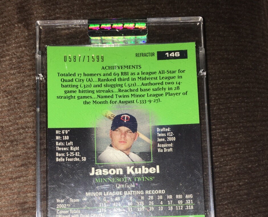 2003 Topps Pristine Refactor JASON KUBEL Twins #'d/ 1599 ENCASED Rare ...