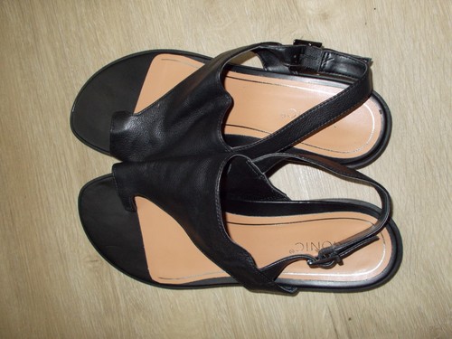 Vionic Womens Ella Black Leather Toe Loop Slingback Sandals Size 10 EU ...