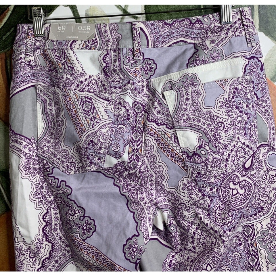 Chicos Size 6R Paisley Print Purple Jeggings Cotton Blend New | eBay