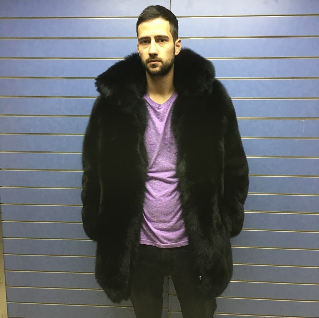 Luxury Full Skin Black Fox Fur Mens Coat Real Fur Jacket Skin To Skin ...