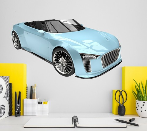 3D Cyan Convertible G259 Car Wallpaper Mural Poster Transport Wall ...