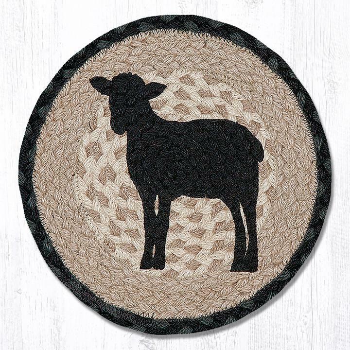 Sheep Lamb 10" Round Placemat Trivet Earth Rugs, Braided Jute ...