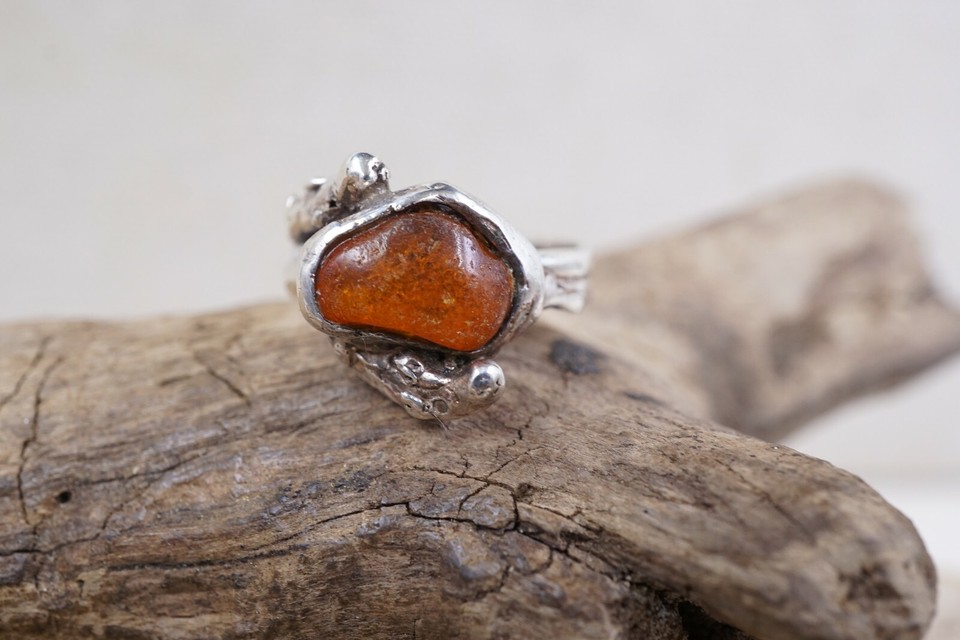 Artistic Handmade Sterling Silver Amber Double band Ring Size 7 | eBay