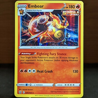 Emboar 025/163 LP/NM Holo Battle Styles Foil SWSH Pokemon TCG Set Card ...