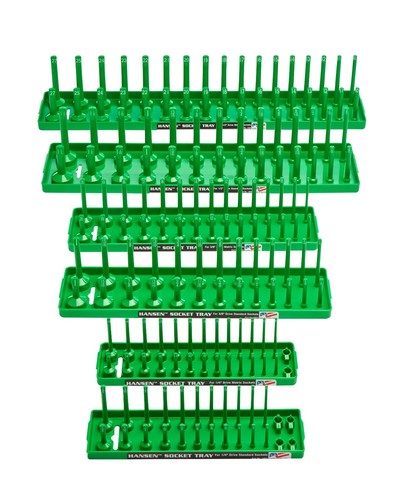 Hansen 6 Pc Socket Tray Metric SAE Socket Trays 1/4" 3/8" 1/2" Green ...