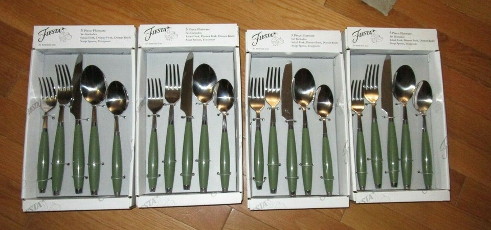4/ 5PC SETS FIESTA SAGE FLATWARE SILVERWARE CUTLERY SET FIESTAWARE ...