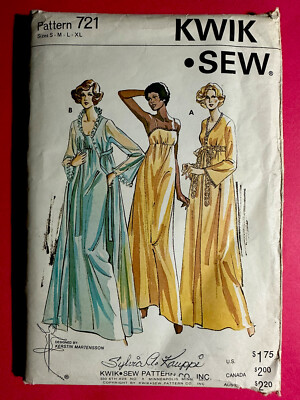 VTG 70's Kwik Sew Pattern 721 Misses Nightgown & Peignoir Size S M L XL ...