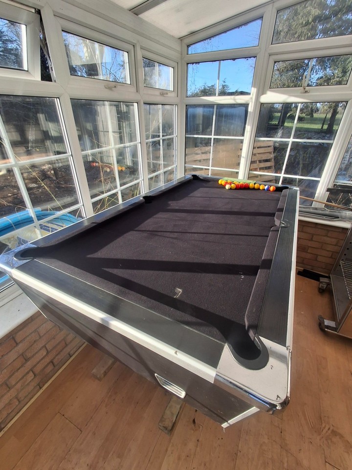 7ft Pool Table Coin Operated Black Commercial Slate Bed Pub Style ...