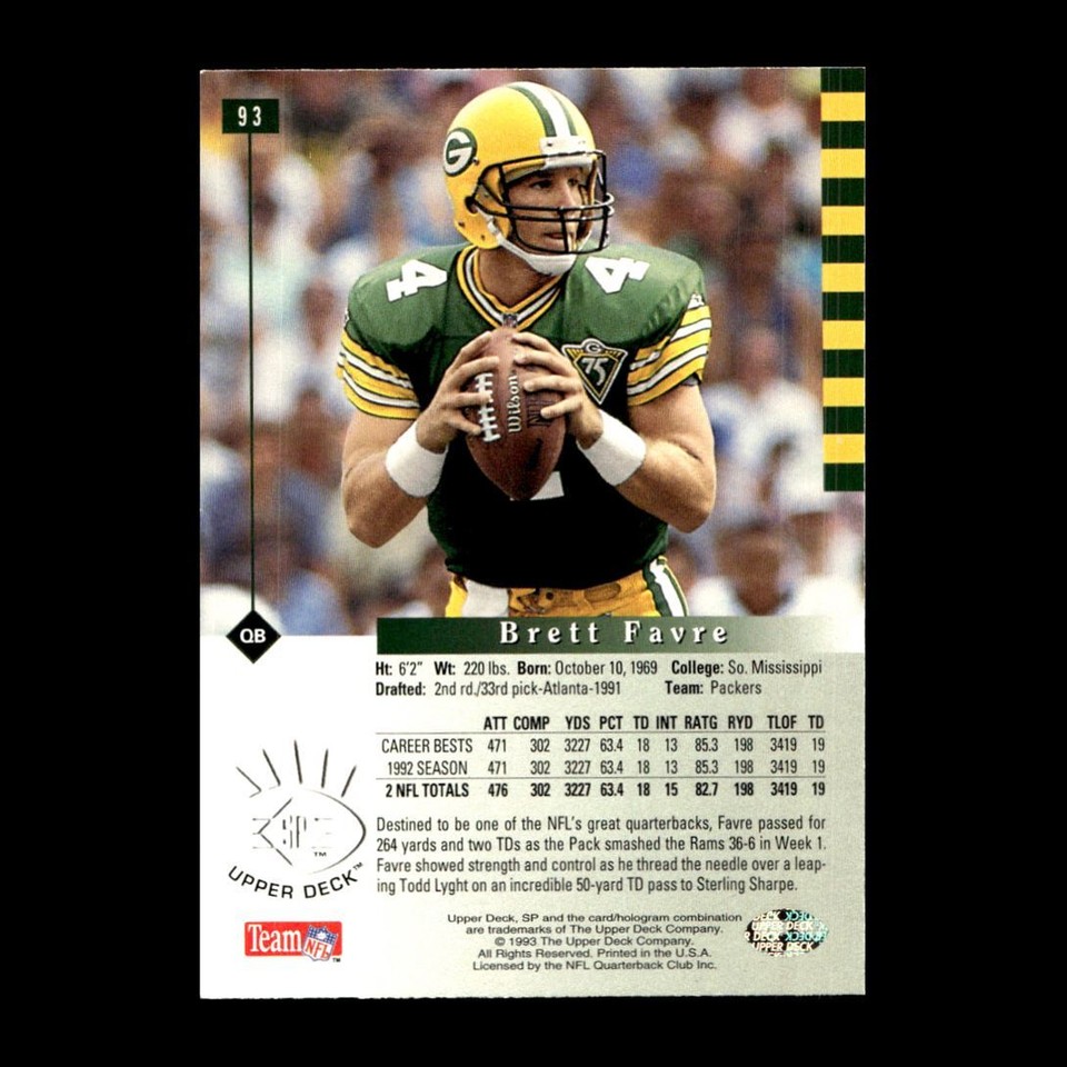 Brett Favre 1993 Upper Deck Green Bay Packers #93 R327L 71 | eBay