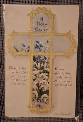 Ellen Clapsaddle - A Holy EASTER -Cross-Floral- Poem-Wolf 200 -Vintage ...